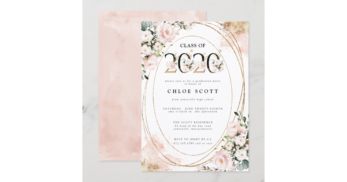 Class of 2020 Blush Pink Gold Graduation Invitation | Zazzle