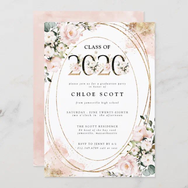 Class of 2020 Blush Pink Gold Graduation Invitation | Zazzle