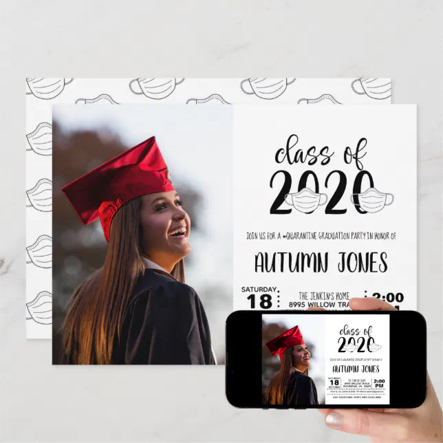 Class of 2020 Facemask with Photo Invitation | Zazzle