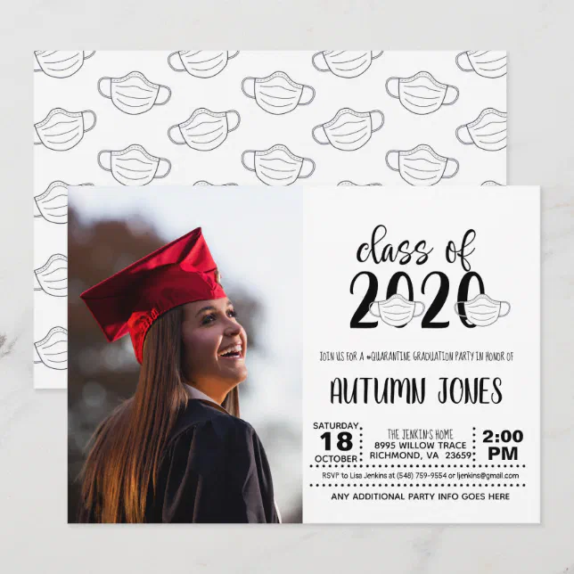 Class of 2020 Facemask with Photo Invitation | Zazzle