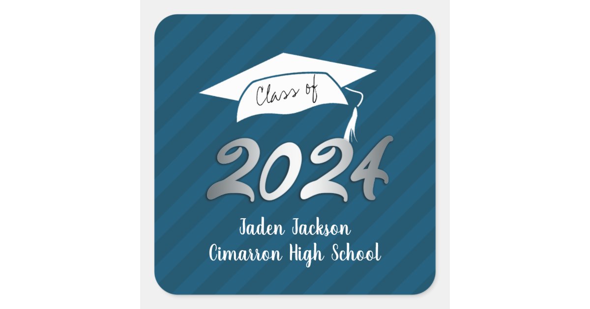 Class of 2020 Faux Foil Navy and Blue Square Sticker | Zazzle