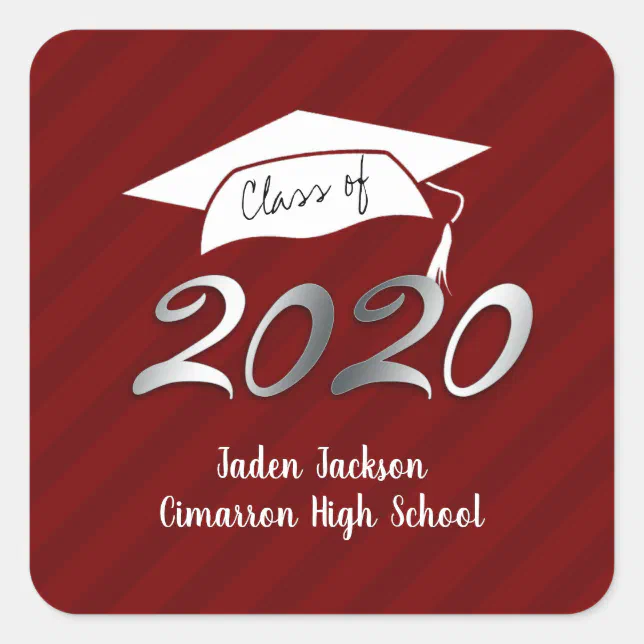 Class of 2020 Faux Foil Wine and Red Square Sticker | Zazzle