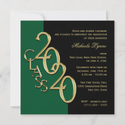 Class of 2020 Grad Green and Gold Invitation | Zazzle
