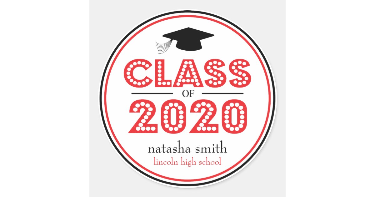 Class Of 2020 Graduation Favor (Red / Black) Classic Round Sticker | Zazzle