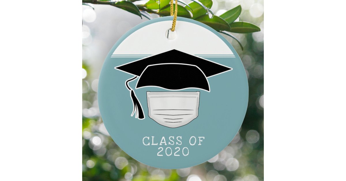 Class of 2020 Graduation Hat with Face Mask Ceramic Ornament | Zazzle