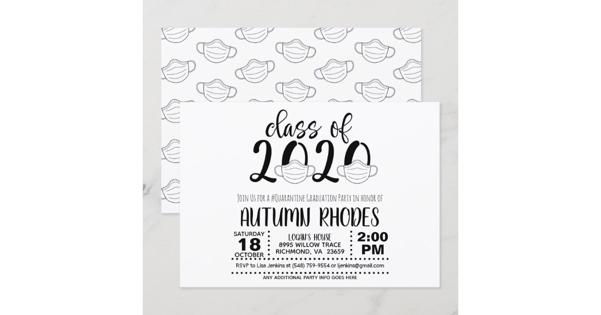 Class of 2020 Graduation Invitation - Face Mask | Zazzle