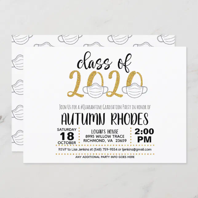 Class of 2020 Graduation Invitation - Face Mask GG | Zazzle