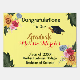 Class of 2020 Graduation Sign Sunflowers and Roses | Zazzle