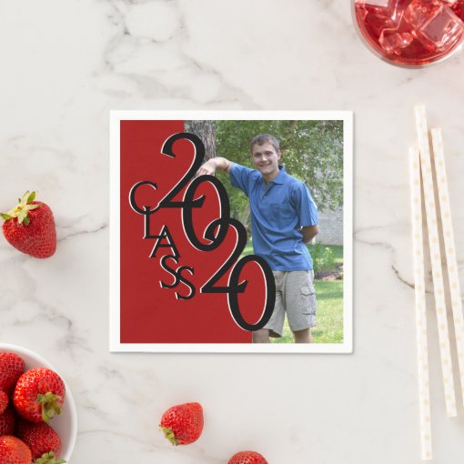 Class of 2020 Red Grad Photo Napkins | Zazzle