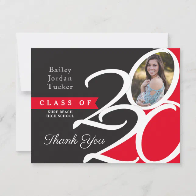 Class of 2020 Red Graduation Thank You Card | Zazzle