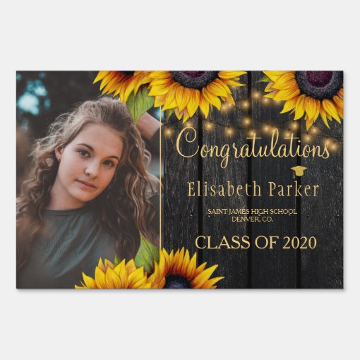 Class of 2020 rustic sunflower graduation PHOTO Sign | Zazzle