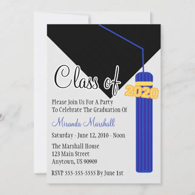Class Of 2020 Tassel Graduation Invite (Blue) | Zazzle