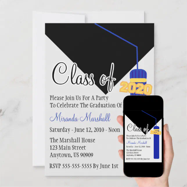 Class Of 2020 Tassel Graduation Invite (Blue) | Zazzle