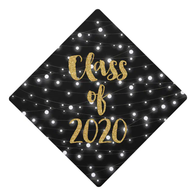 Class of 2020 with String Lights and Glitter Graduation Cap Topper | Zazzle