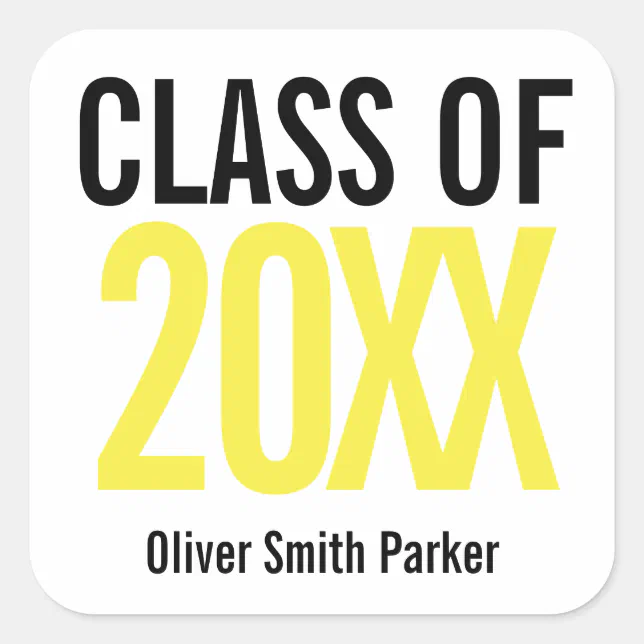 Class of 2020 Yellow Bold Personalized Graduation Square Sticker | Zazzle
