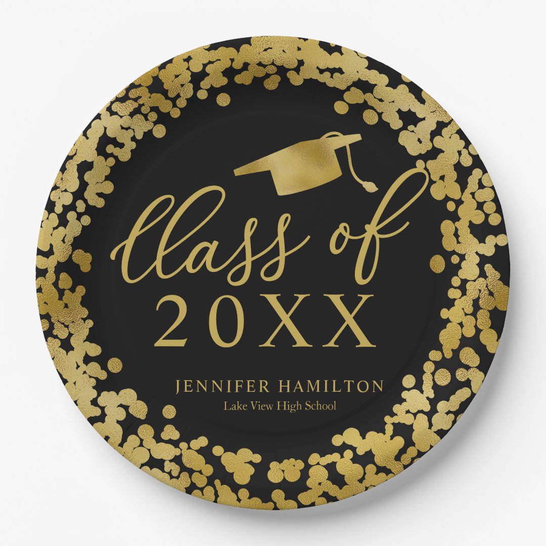 Class Of 2021 Elegant Gold Black Graduation Party Paper Plates | Zazzle