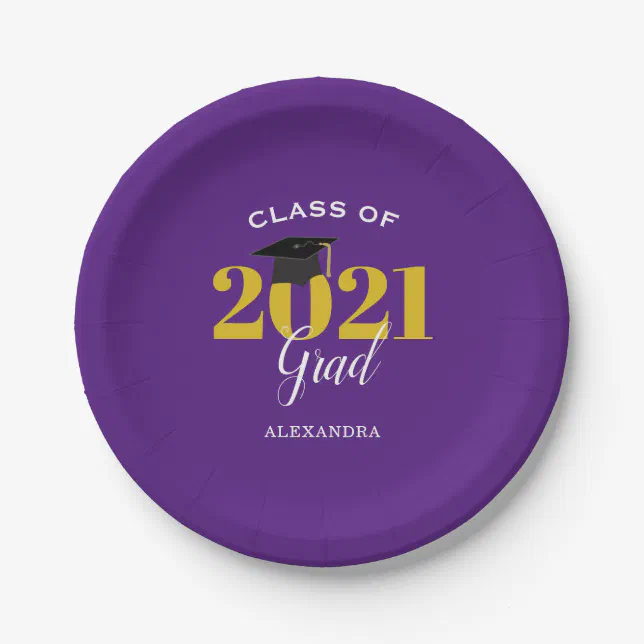 Class of 2021 Grad Simple Purple and Gold Paper Plates | Zazzle