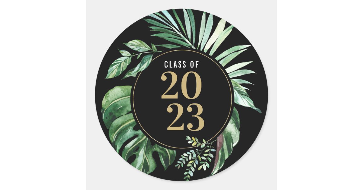 Class of 2021 Green Tropical Leaf Graduation Classic Round Sticker | Zazzle