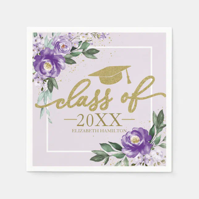 Class Of 2021 Purple Lavender Floral Grad Party Napkins | Zazzle
