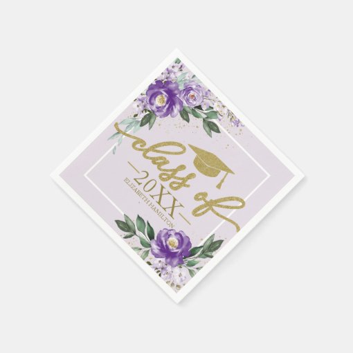 Class Of 2021 Purple Lavender Floral Grad Party Napkins | Zazzle