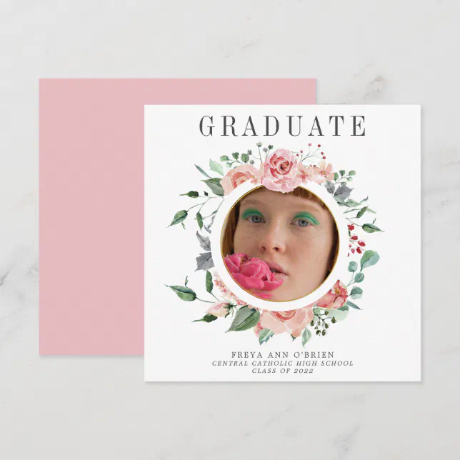Class of 2022 Blush Pink Floral Photo Graduation Announcement | Zazzle
