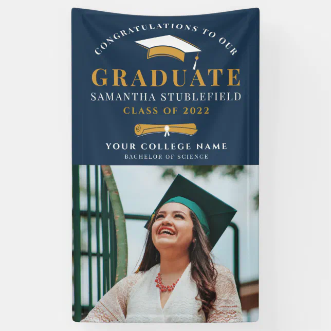 Class of 2022 Grad Photo Gold Black Graduation Banner | Zazzle