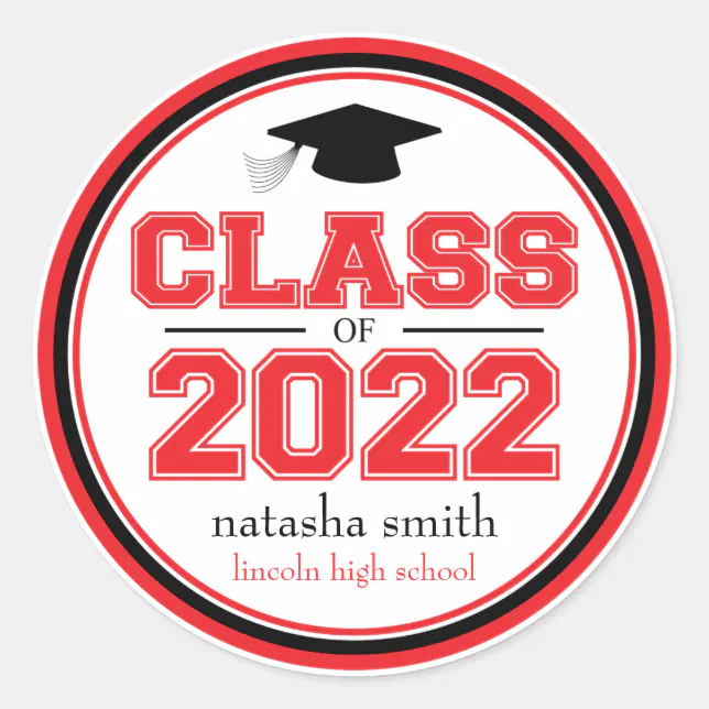 Class Of 2022 Graduation Favor (Red / Black) Classic Round Sticker | Zazzle