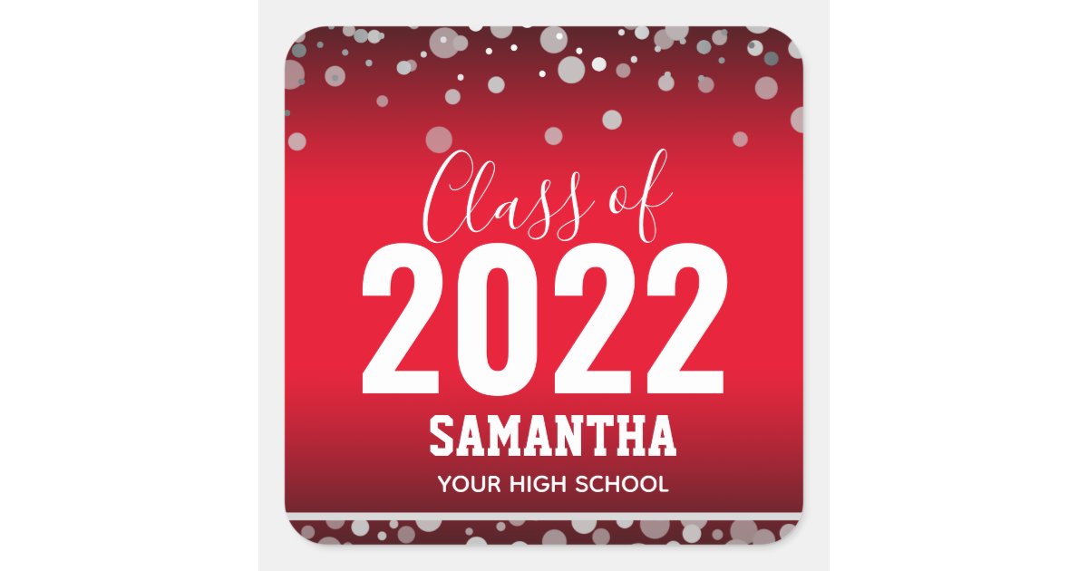 Class of 2022 Graduation Name and School Square Sticker | Zazzle