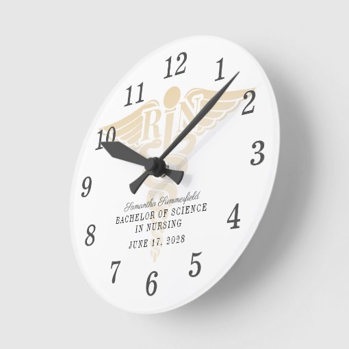 Class of 2022 Nurse RN Caduceus Custom Graduation Round Clock | Zazzle