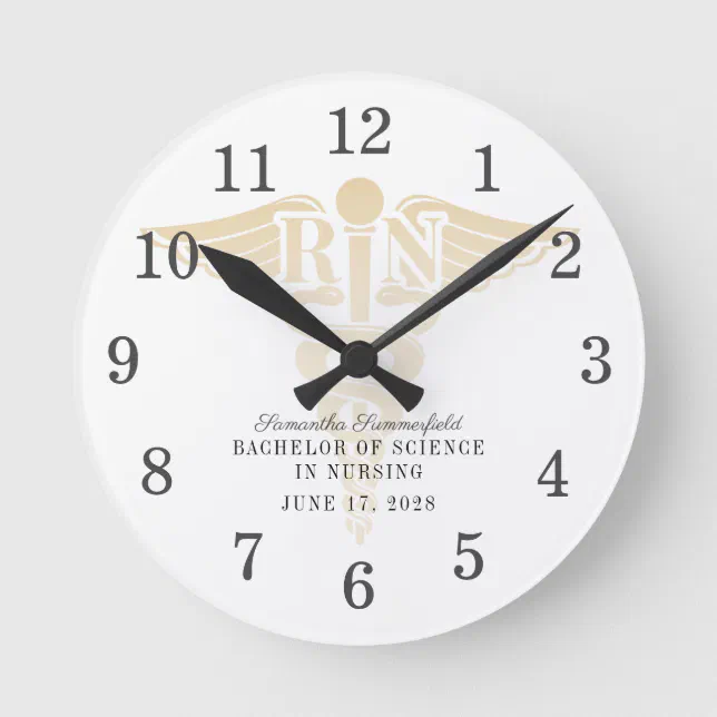 Class of 2022 Nurse RN Caduceus Custom Graduation Round Clock | Zazzle