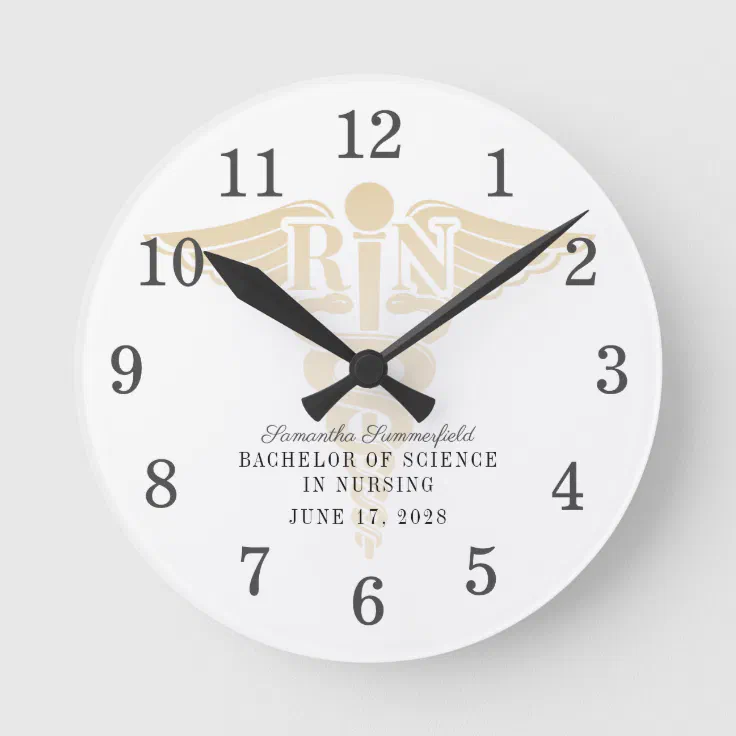 Class of 2022 Nurse RN Caduceus Custom Graduation Round Clock | Zazzle