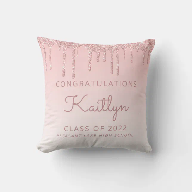 Class of 2022 Pink Glitter Drip Graduation Throw Pillow | Zazzle