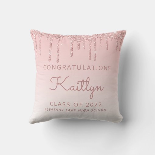 Class of 2022 Pink Glitter Drip Graduation Throw Pillow | Zazzle