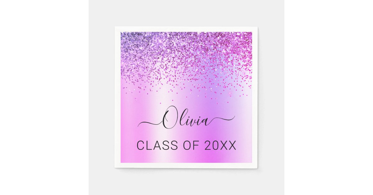 Class of 2022 Purple Black Glitter Graduate Napkins | Zazzle