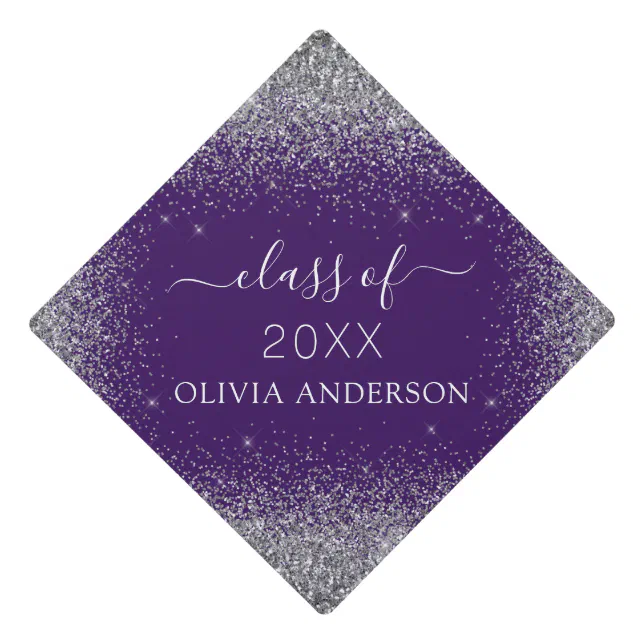 Class of 2022 Purple Silver Glitter Graduate Graduation Cap Topper | Zazzle