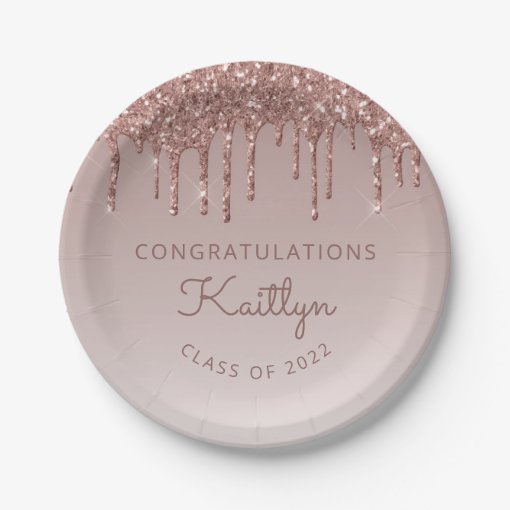Class of 2022 Rose Gold Glitter Drip Graduation Paper Plates | Zazzle