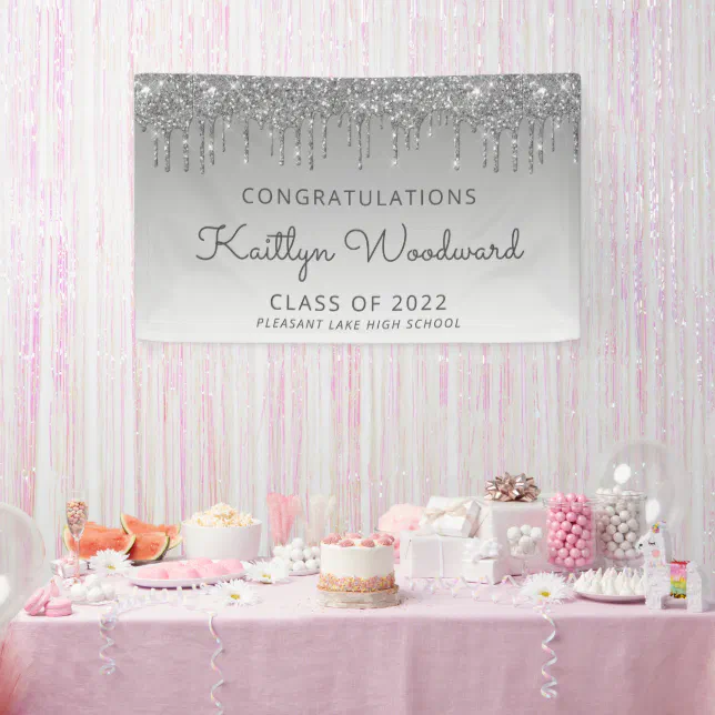 Class of 2022 Silver Glitter Drip Graduation Banner | Zazzle