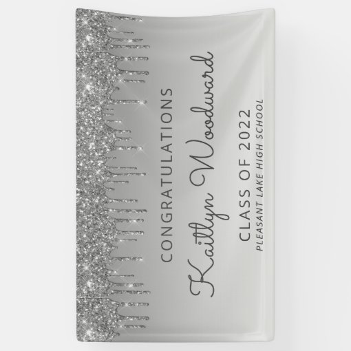 Class of 2022 Silver Glitter Drip Graduation Banner | Zazzle