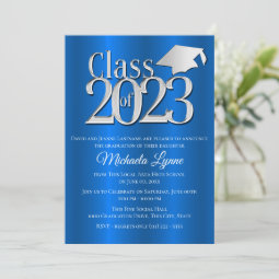 Class of 2023 Blue and Silver Graduation Cap Invitation | Zazzle
