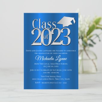 Class of 2023 Blue and Silver Graduation Cap Invitation | Zazzle