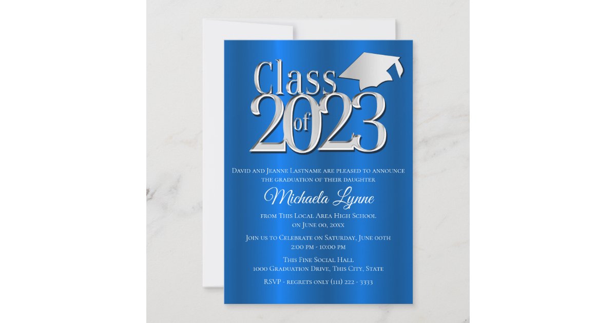 Class of 2023 Blue and Silver Graduation Cap Invitation | Zazzle