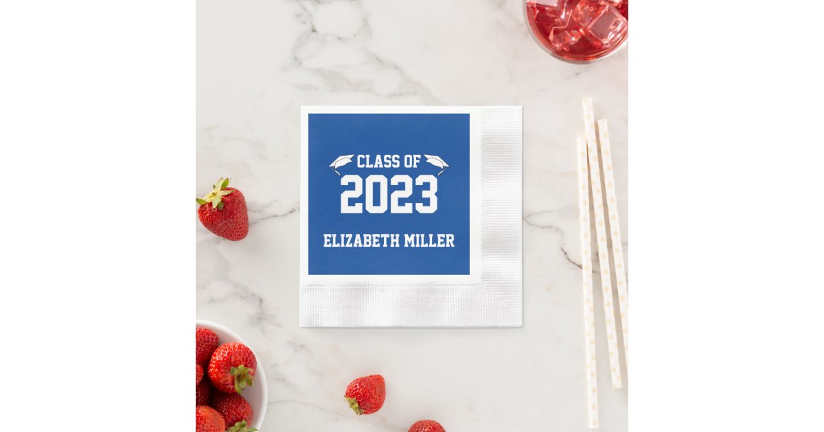 Class of 2023 Deep Blue and White Graduation Napkins | Zazzle