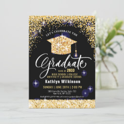 Class of 2023 Elegant Gold Glitter Graduation Invitation | Zazzle