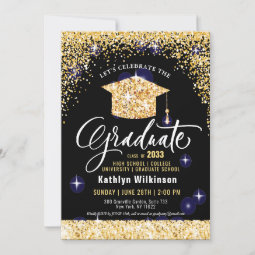 Class of 2023 Elegant Gold Glitter Graduation Invitation | Zazzle