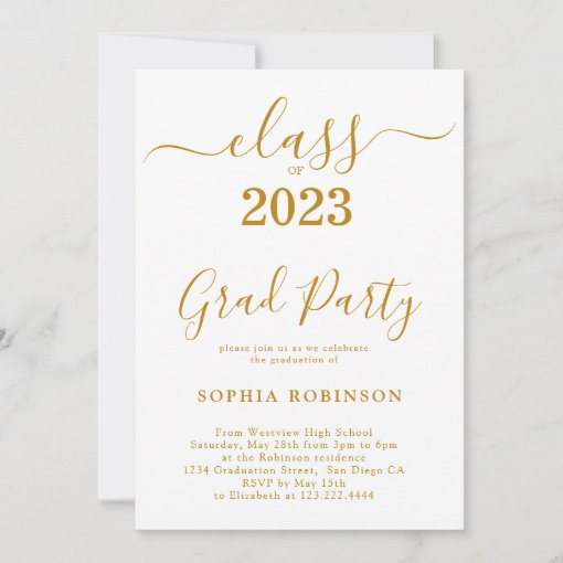 Class of 2023 Gold Script Graduation Party Invitation | Zazzle