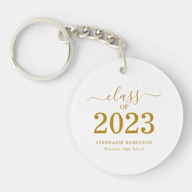 Class of 2023 Gold Script Typography Graduation Keychain | Zazzle