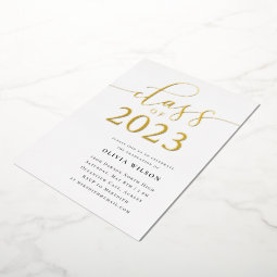Class of 2023 Grad Party White Gold Foil Invitation | Zazzle