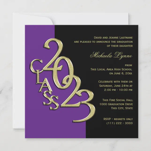 Class of 2023 Grad Purple and Gold Invitation | Zazzle