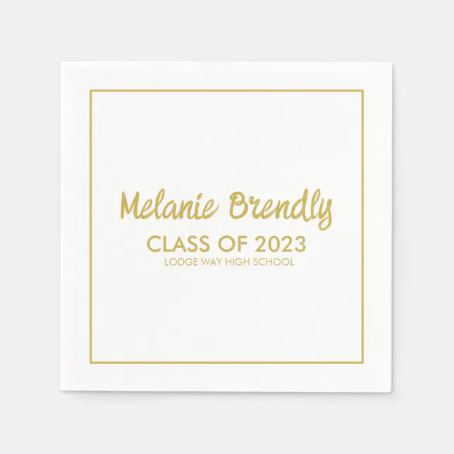 Class Of 2023 Graduation Gold Brush Script Napkins | Zazzle