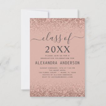 Class of 2023 Graduation Pink Rose Gold Glitter Invitation | Zazzle